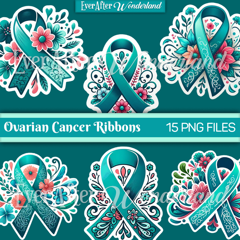 Ovarian Cancer Ribbon Digital Stickers - Ever After Wonderland